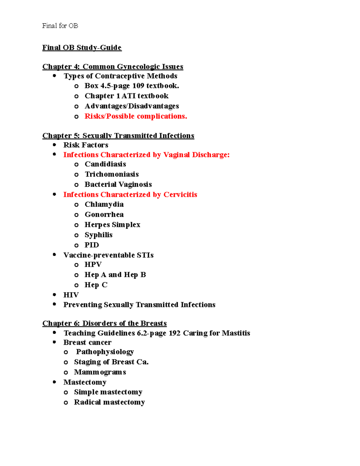 Final OB Study - Final OB Study-Guide Chapter 4: Common Gynecologic Issues Types of ...