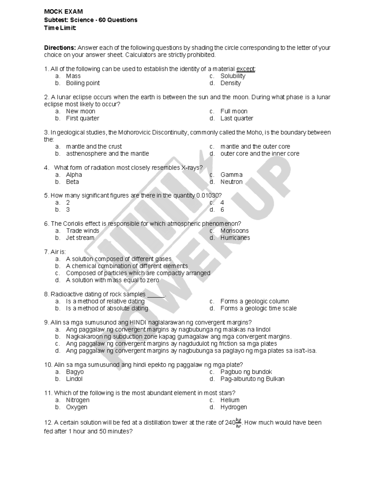 Power UP 2020 Science - Subtest: Science - 60 Questions Time Limit ...
