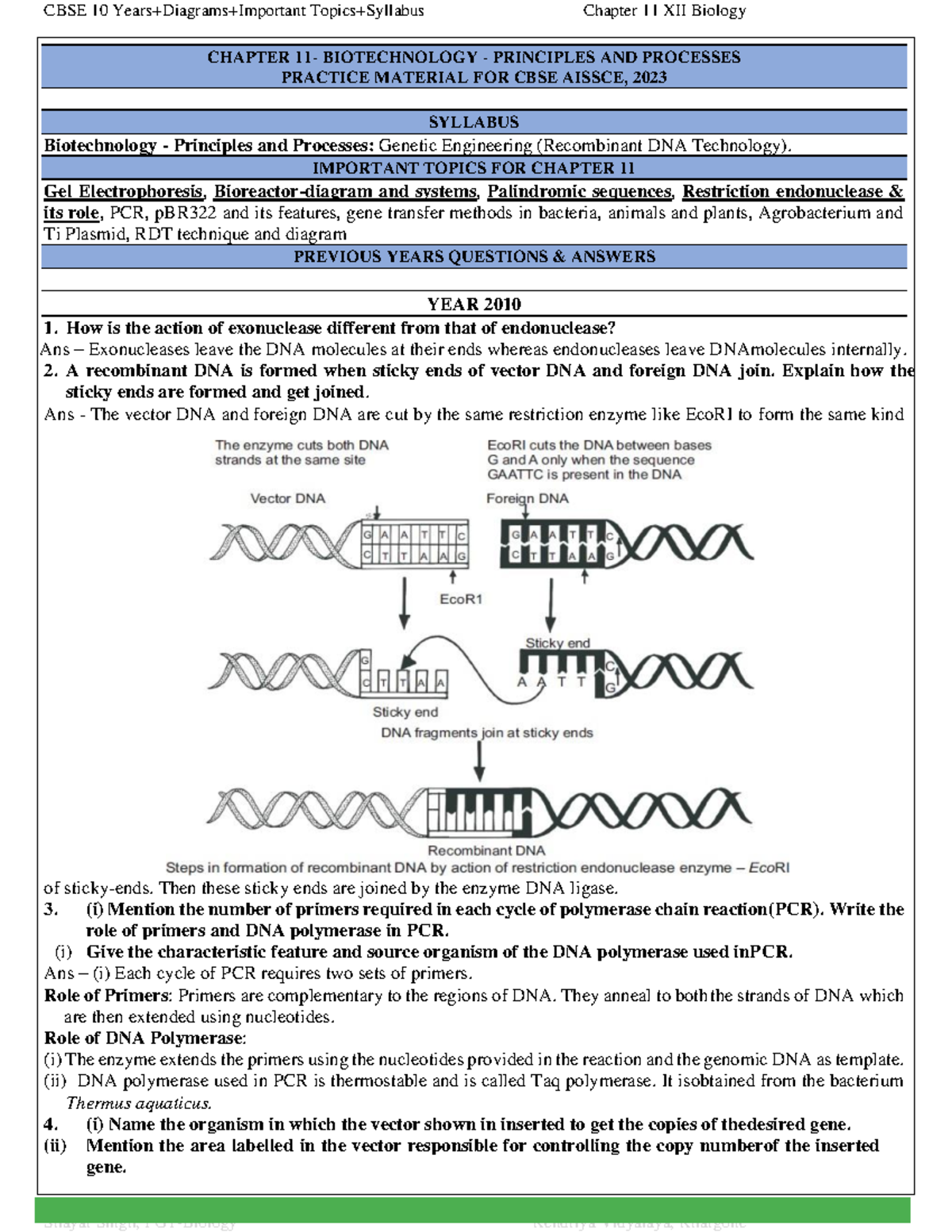 Chapter-11-practice VBCA - CHAPTER 11 - BIOTECHNOLOGY - PRINCIPLES AND ...