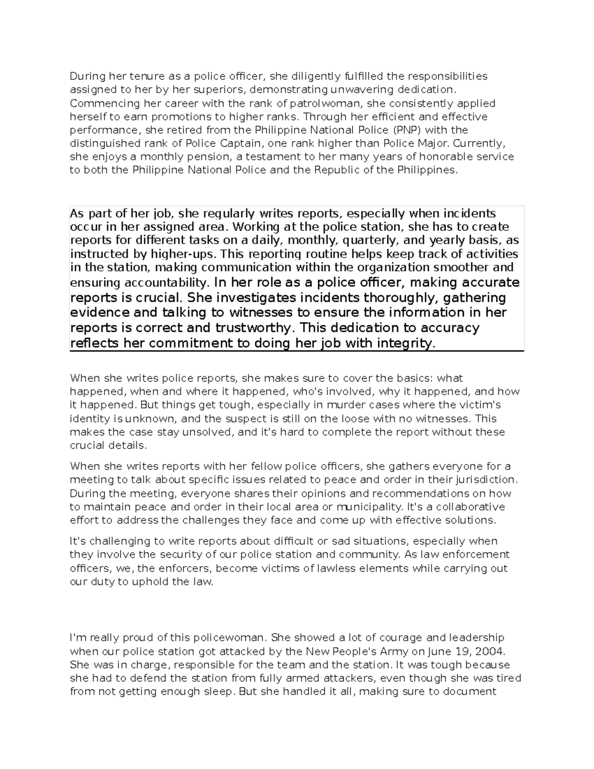 Police interview - hhehehhe hehehe - During her tenure as a police ...