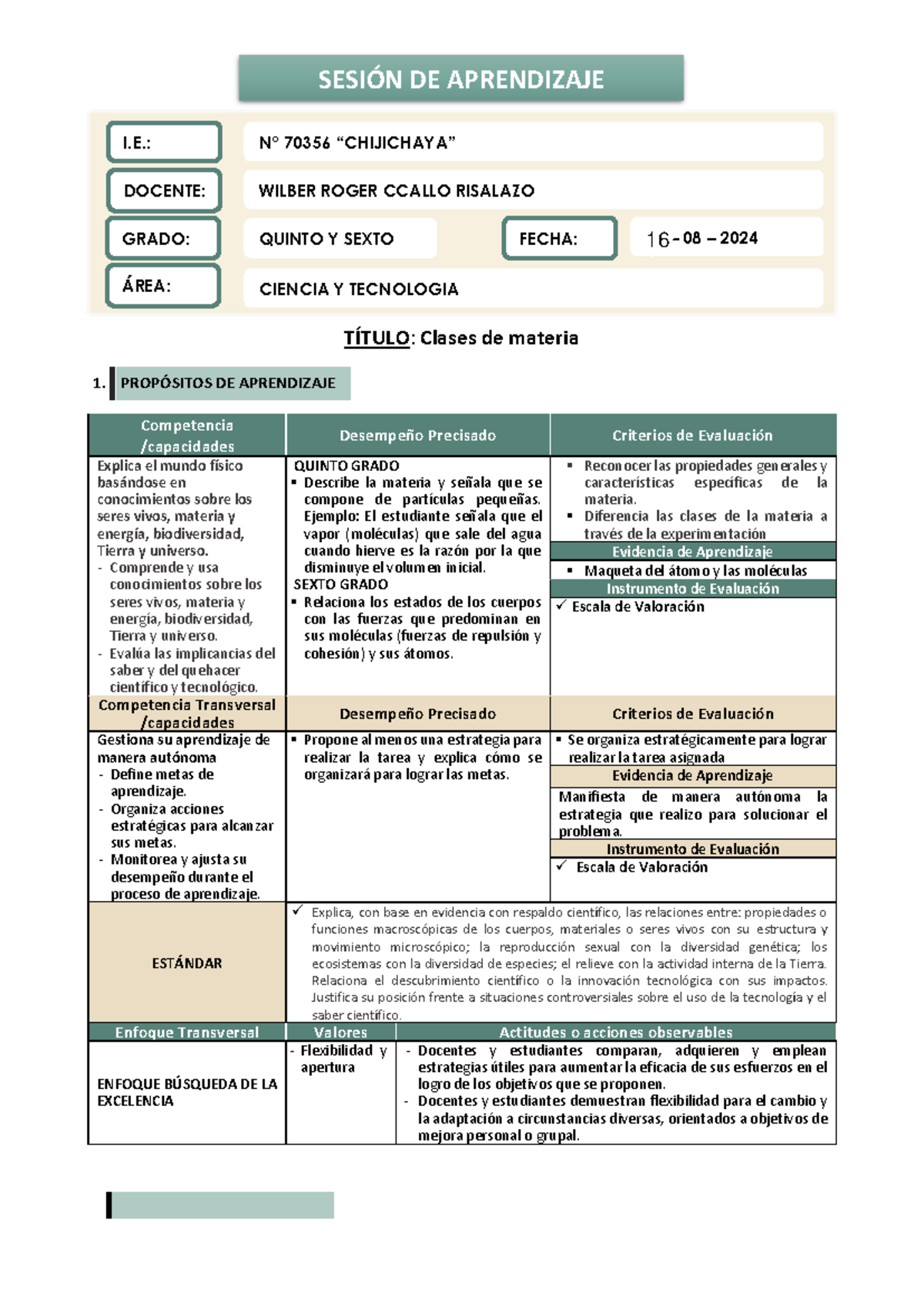 V U5 SEM3 S6 CYT- Sesion - TÍTULO: Clases de materia 1. PROPÓSITOS DE ...
