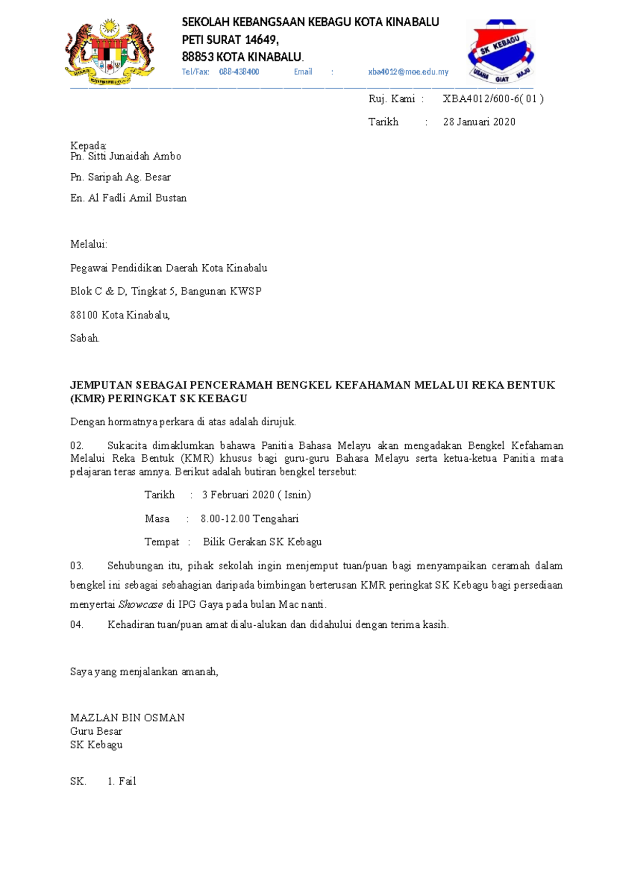 Surat jemputan KMR 2020 - SEKOLAH KEBANGSAAN KEBAGU KOTA KINABALU PETI SURAT 14649, 88853 KOTA ...