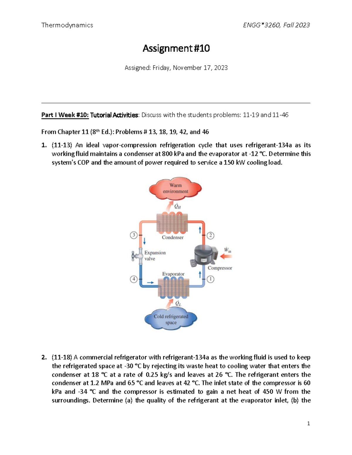 Assignment 10 - Lec. - Thermodynamics ENGG*3260, Fall 202 3 1 ...
