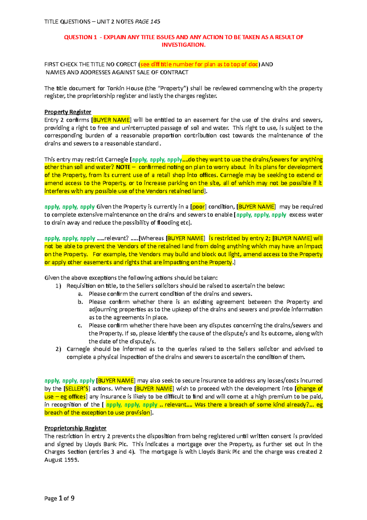 Real Estate Title Prepared Exam Answer - QUESTION 1 - EXPLAIN ANY TITLE ...