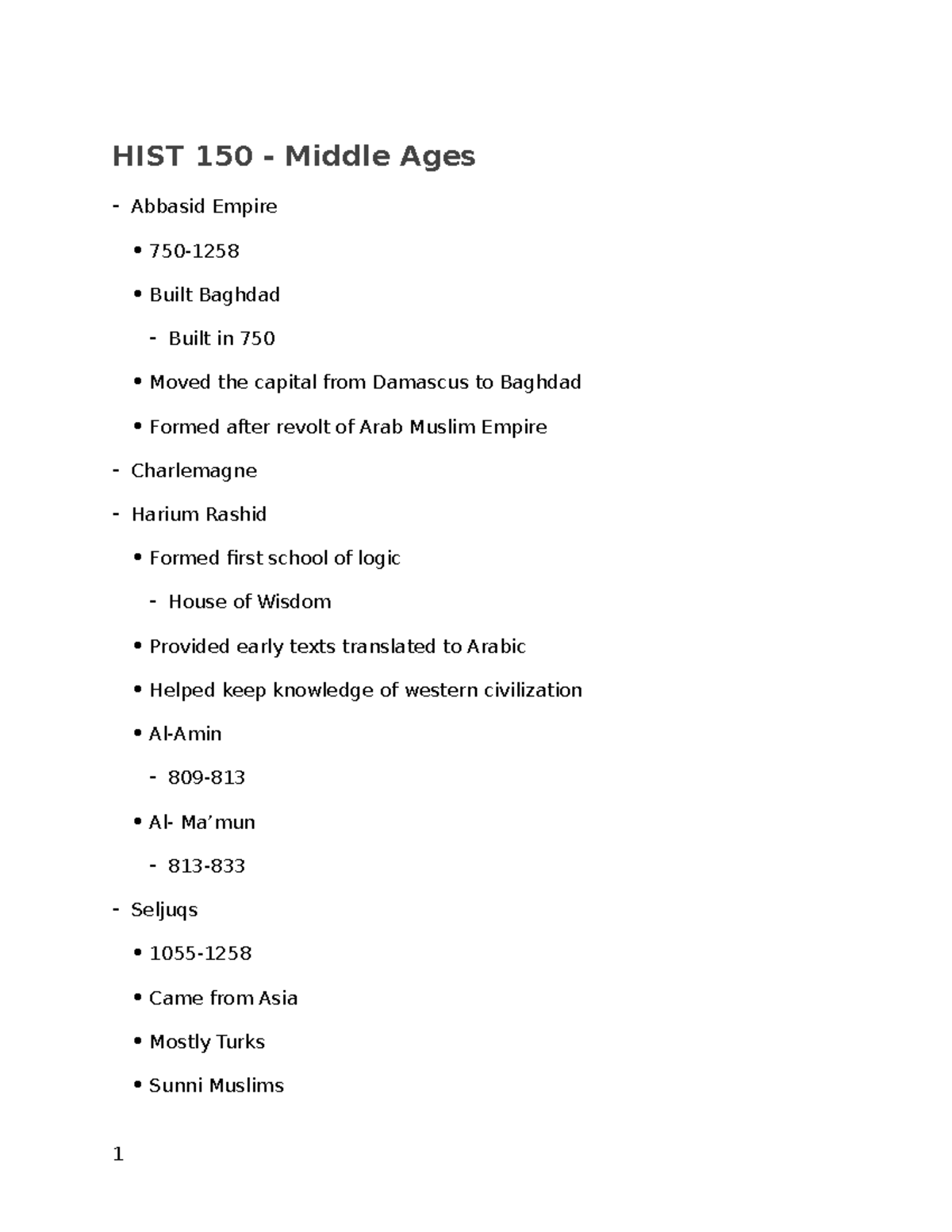 Middle Ages - HIST 150 with Yaron Ayalon - HIST 150 - Middle Ages ...