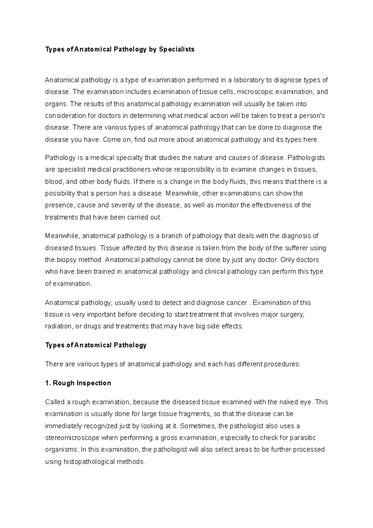 Types of Anatomical Pathology by Specialists - Types of Anatomical ...