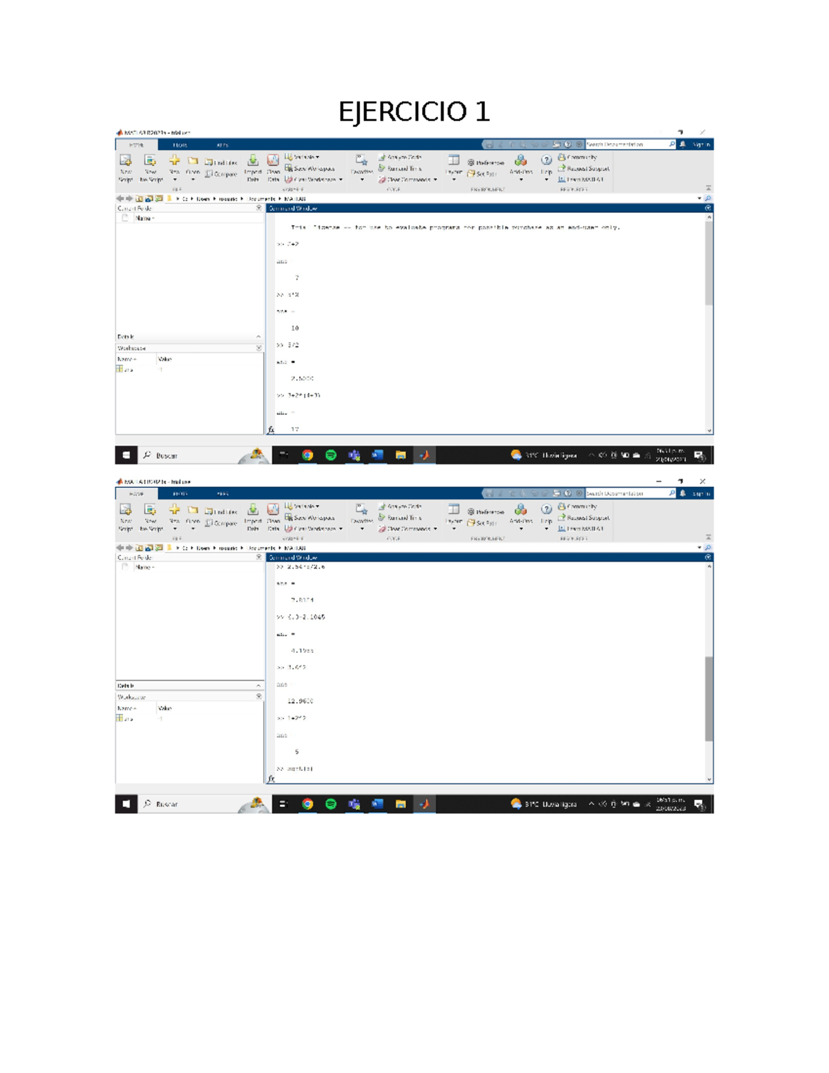 Ejercicio 1MLAB - EJERCICIO 1 MATLAB R2023a trial use HOME PLOTS APPS Search Documentation Sign ...