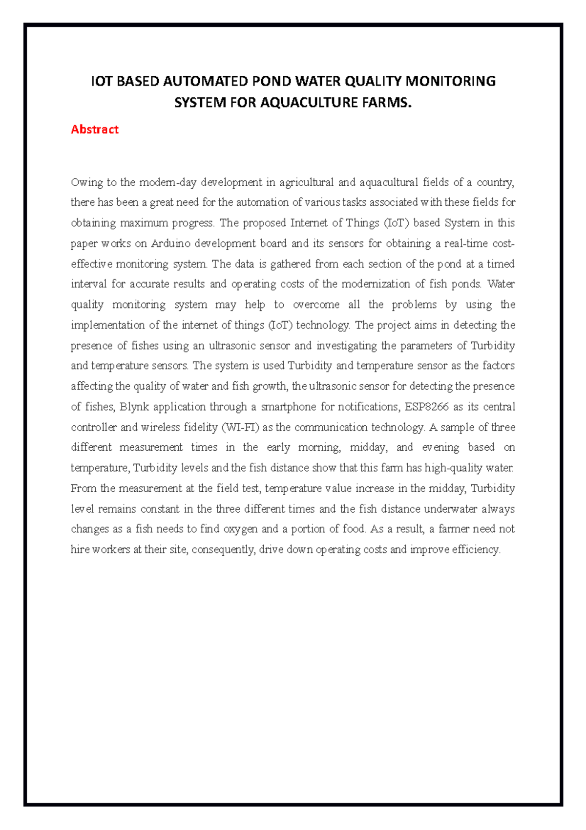 B7 IOT Based Automated pond water quality monitoring system for ...