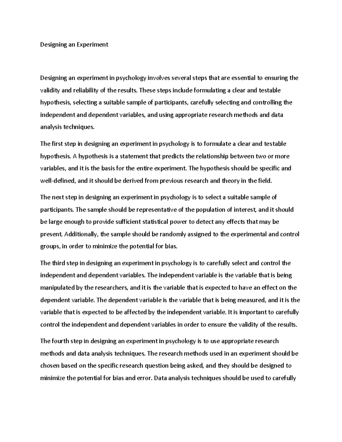 Psych 1.7 Notes - Designing an Experiment Designing an experiment in ...