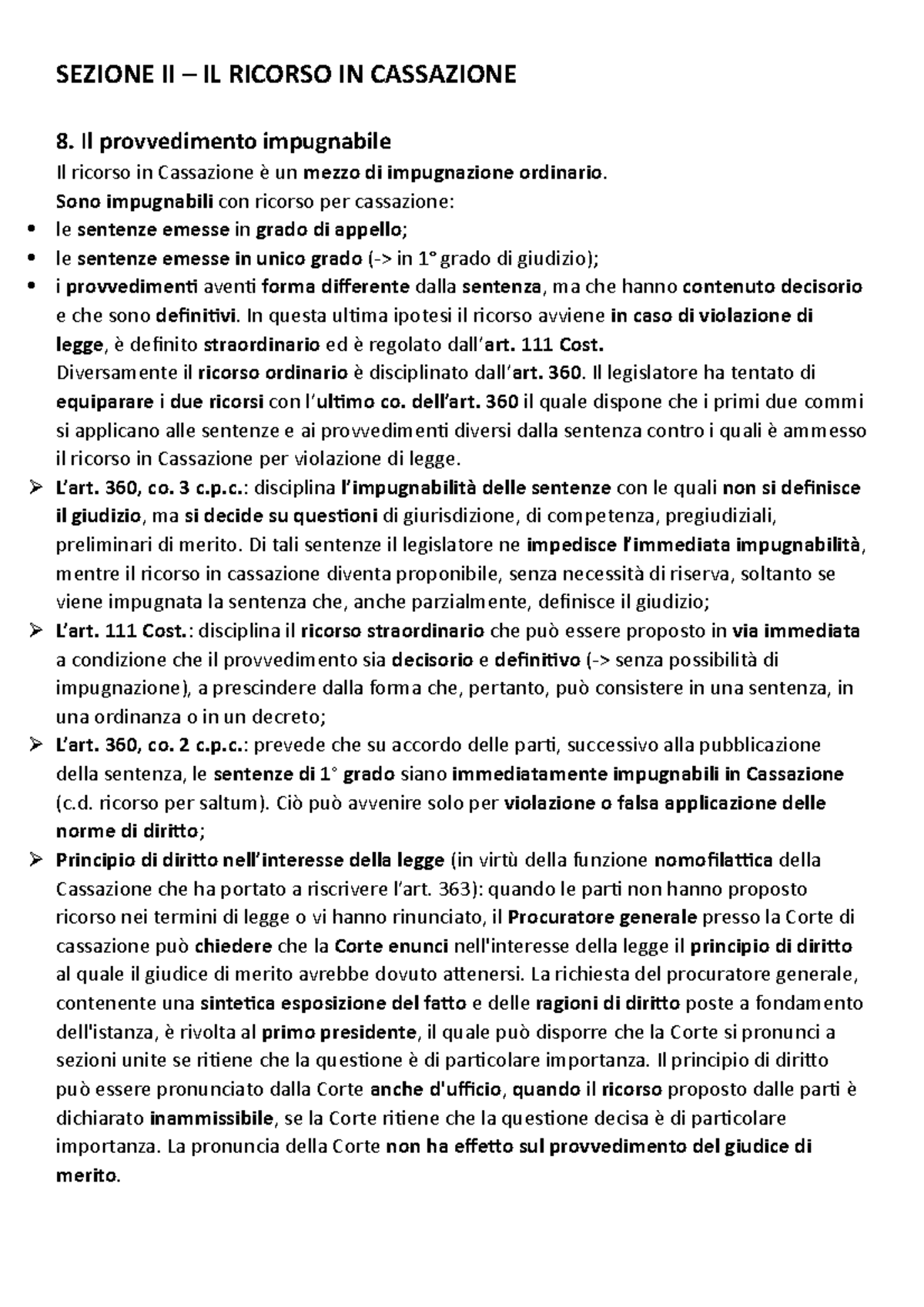 Ricorso in Cassazione - Diritto processuale civile vol.1 - SEZIONE II ...