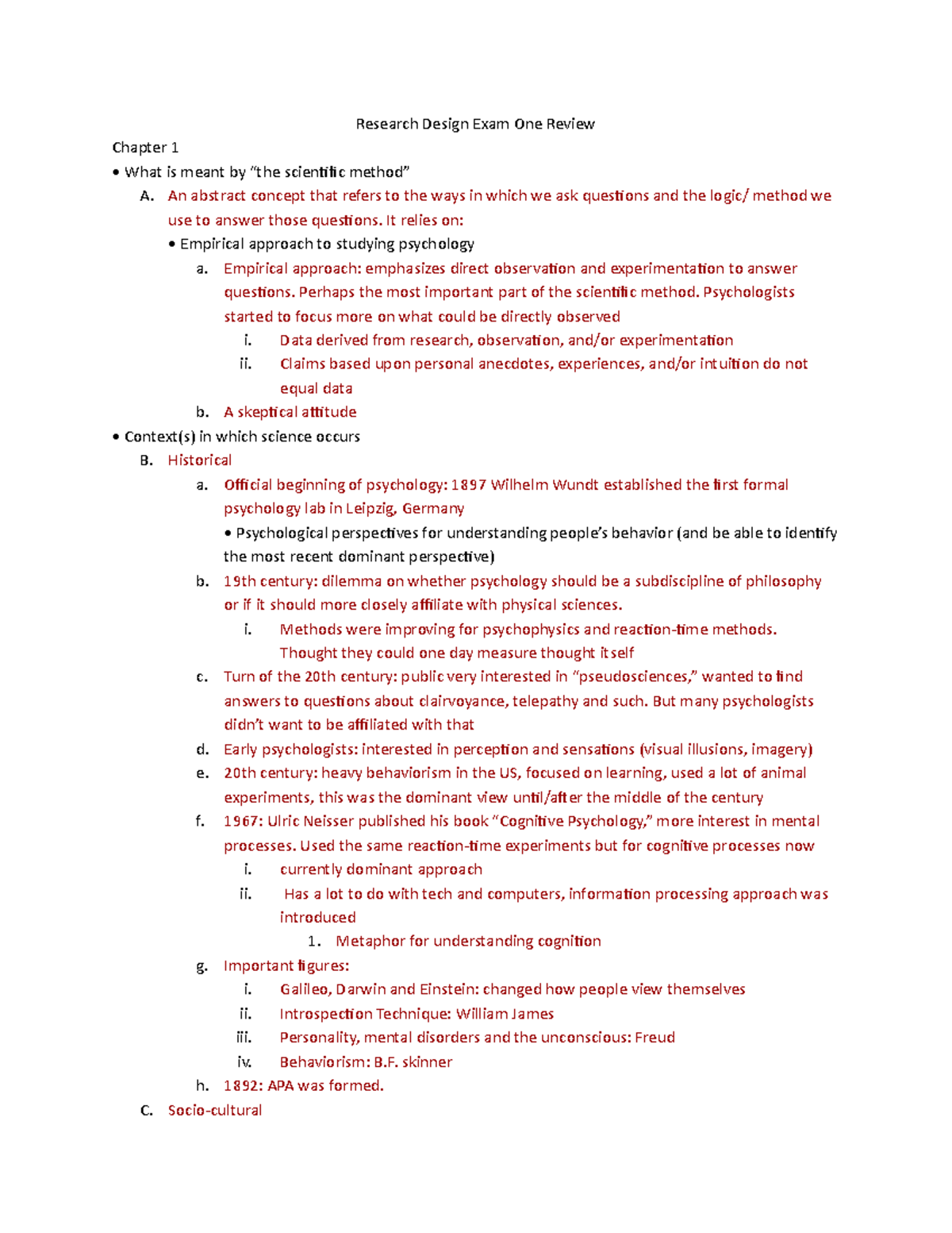Research methods. exam 1 - Research Design Exam One Review Chapter 1 ...