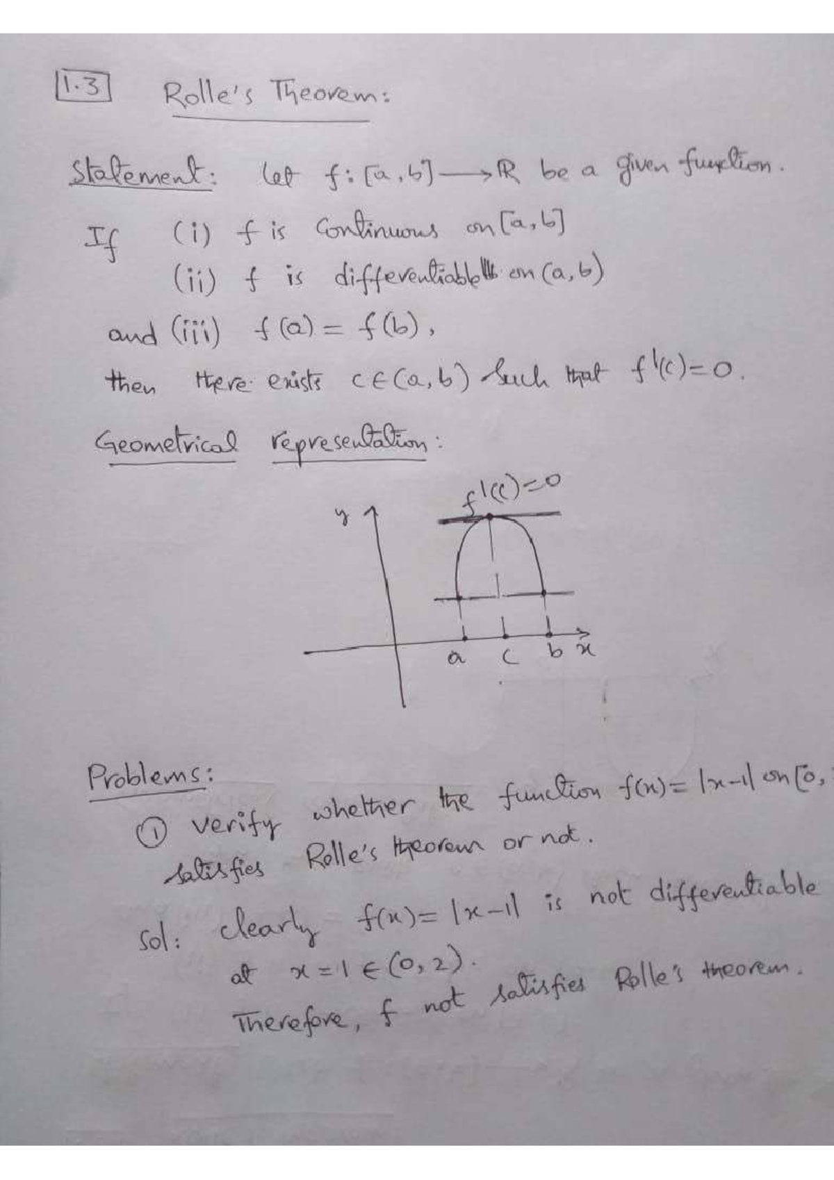 1.3 Rolles theorem and Mean value theorem - 1 Theorem: statement: let f: R be a given function ...