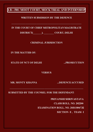 Moot court memo revised - MOOT COURT 2020 CAMPUS LAW CENTRE IN THE HIGH ...