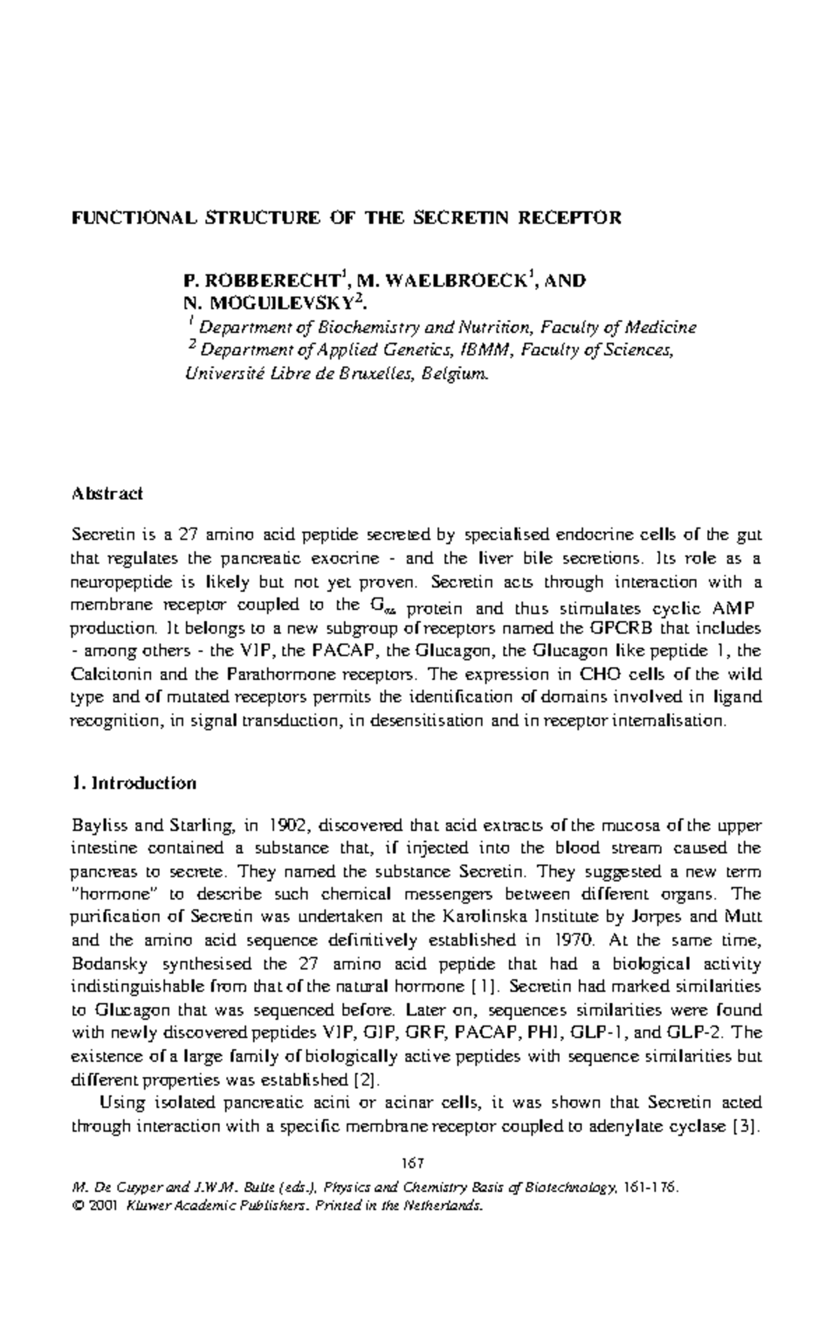 Functional Structure OF THE Secretin Receptor - FUNCTIONAL STRUCTURE OF ...