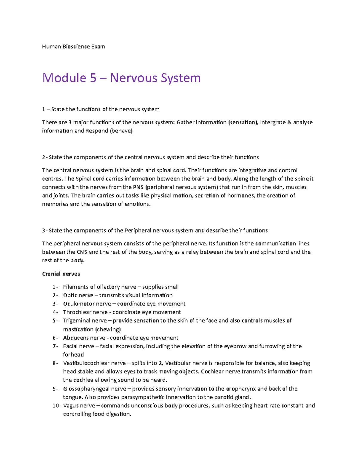 Nervous system, endocrine system and stress response - Human Bioscience ...