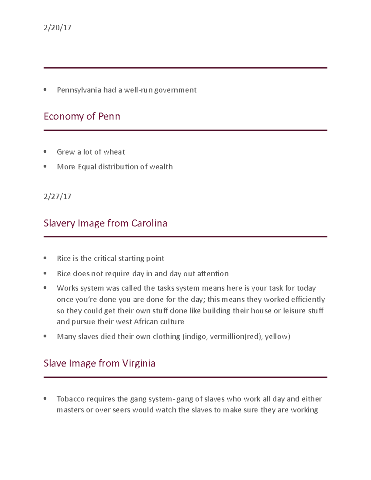 HIstory Notes - 2/20/ Pennsylvania had a well-run government Economy of ...