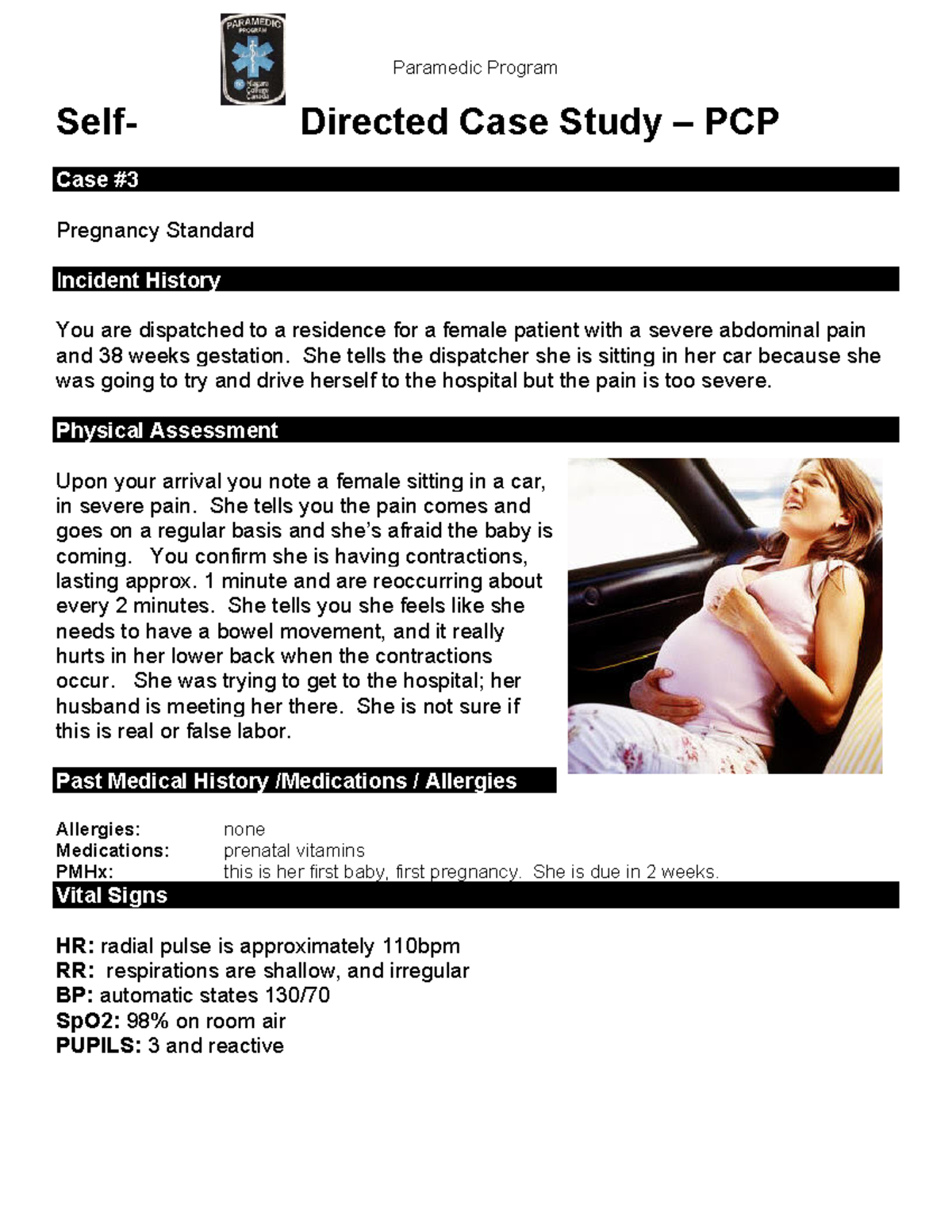 PCP Case Study Pregnancy Standard 3 - Paramedic Program Self- Directed ...
