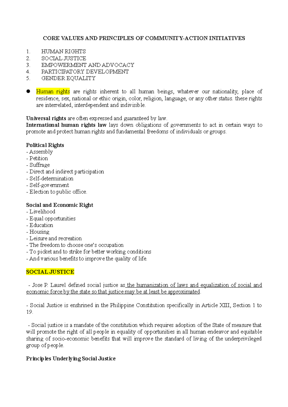 Core Values and Principles of Community - CORE VALUES AND PRINCIPLES OF ...