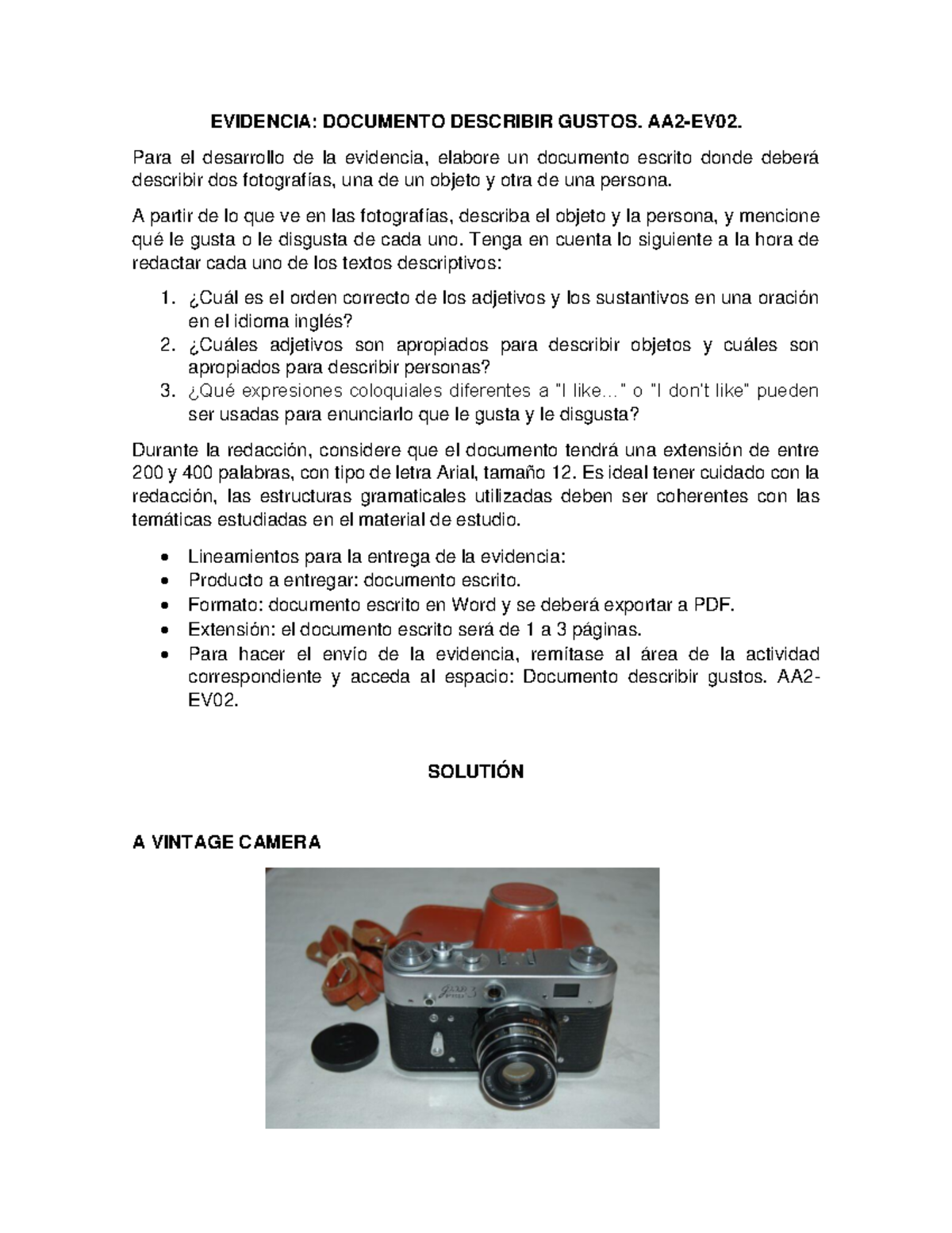Segunda Entrega Documento describir gustos. AA2-EV02 - EVIDENCIA ...