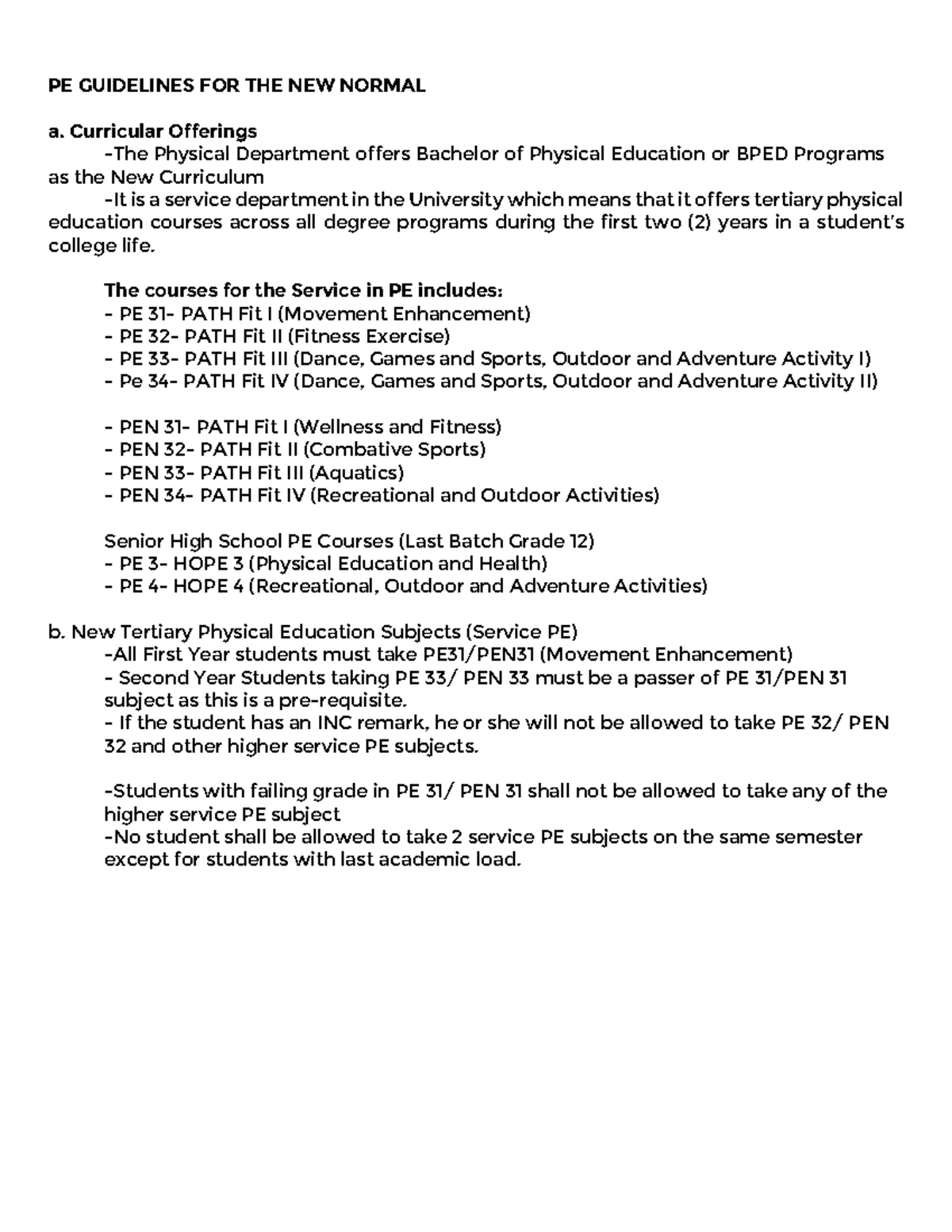 Physical Education Notes - PE GUIDELINES FOR THE NEW NORMAL a ...