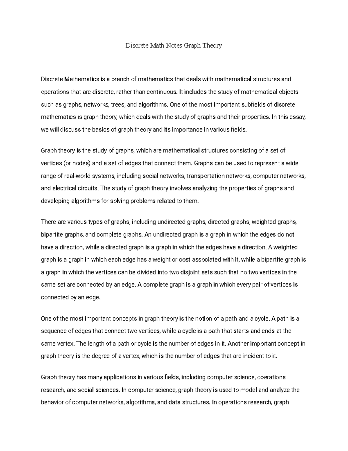 Graph Theory Notes - Discrete Math Notes Graph Theory Discrete ...