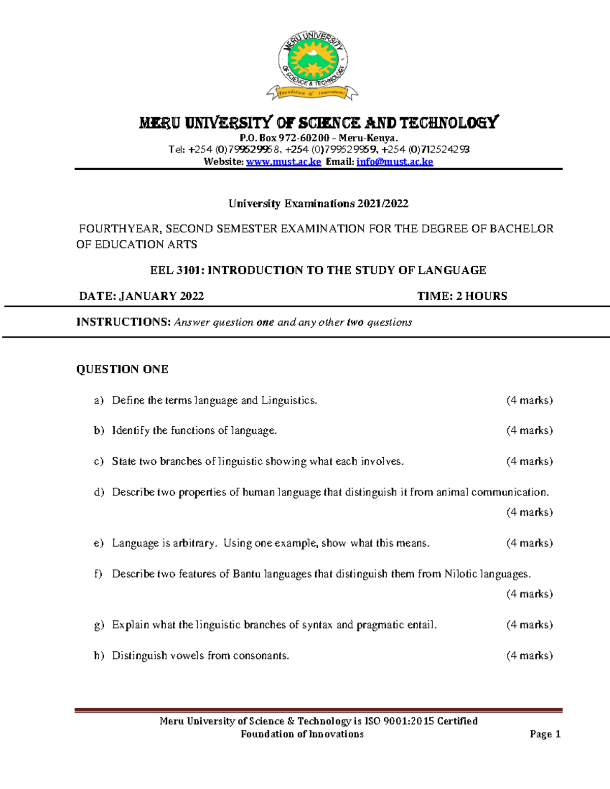 EEL 3101 Introduction TO THE Study OF Language - Meru University of ...