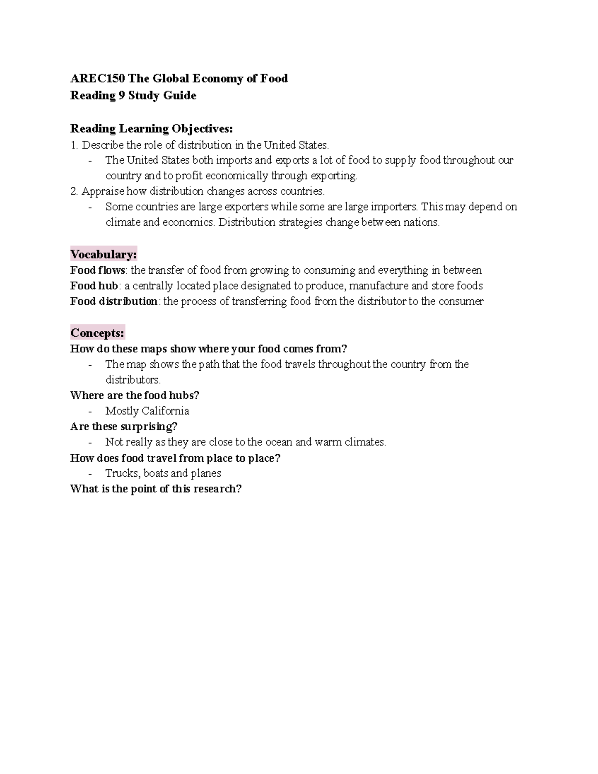 Module 4 Reading 9 Study Guide - AREC150 The Global Economy of Food ...