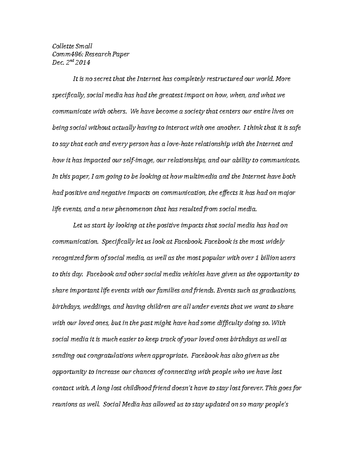 Collette Small Social Media - Collette Small Comm486: Research Paper ...