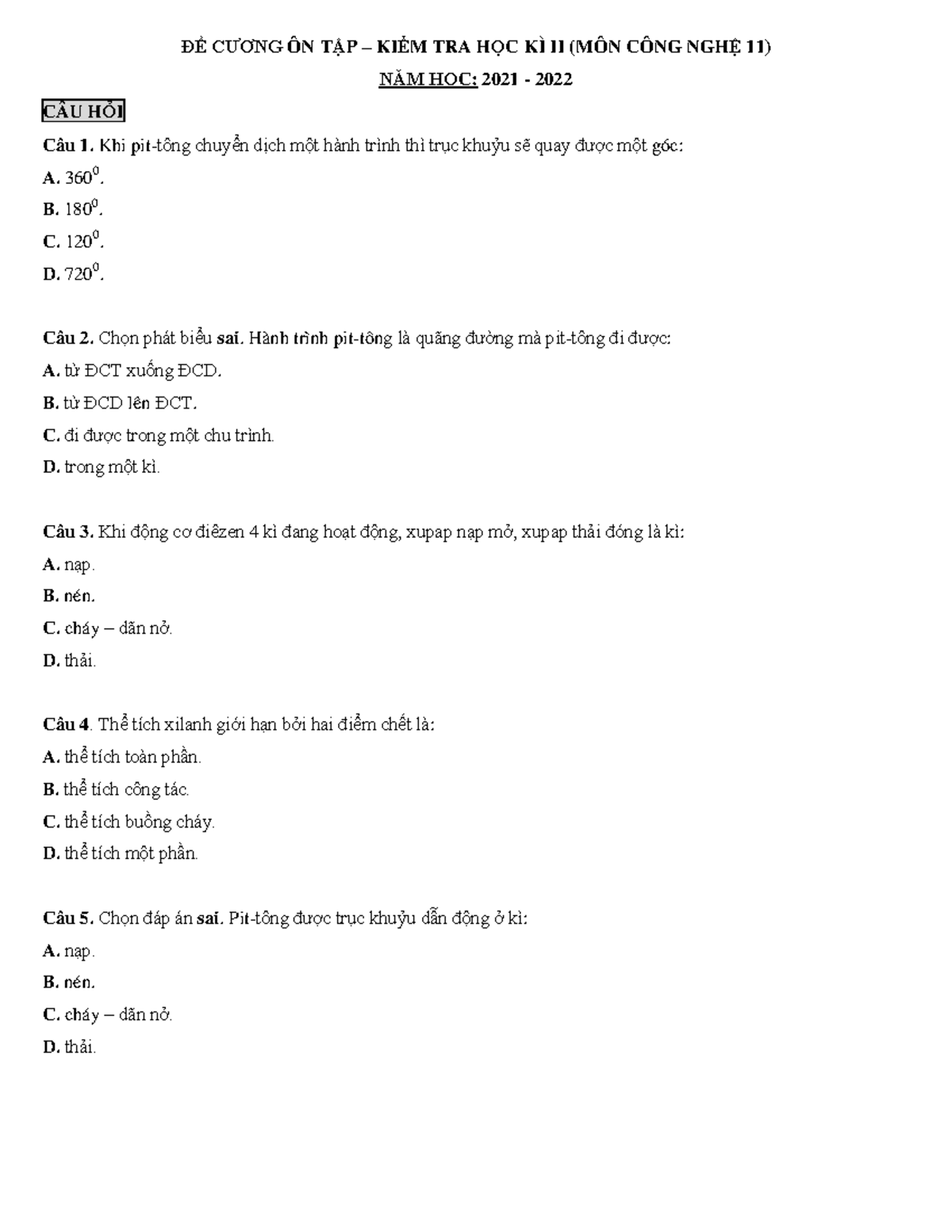 ĐỀ CƯƠNG ÔN TẬP KIỂM TRA HKII CÔNG NGHỆ 11 2021 2022 - ĐỀ CƯƠNG ÔN TẬP – KIỂM TRA HỌC KÌ II (MÔN ...