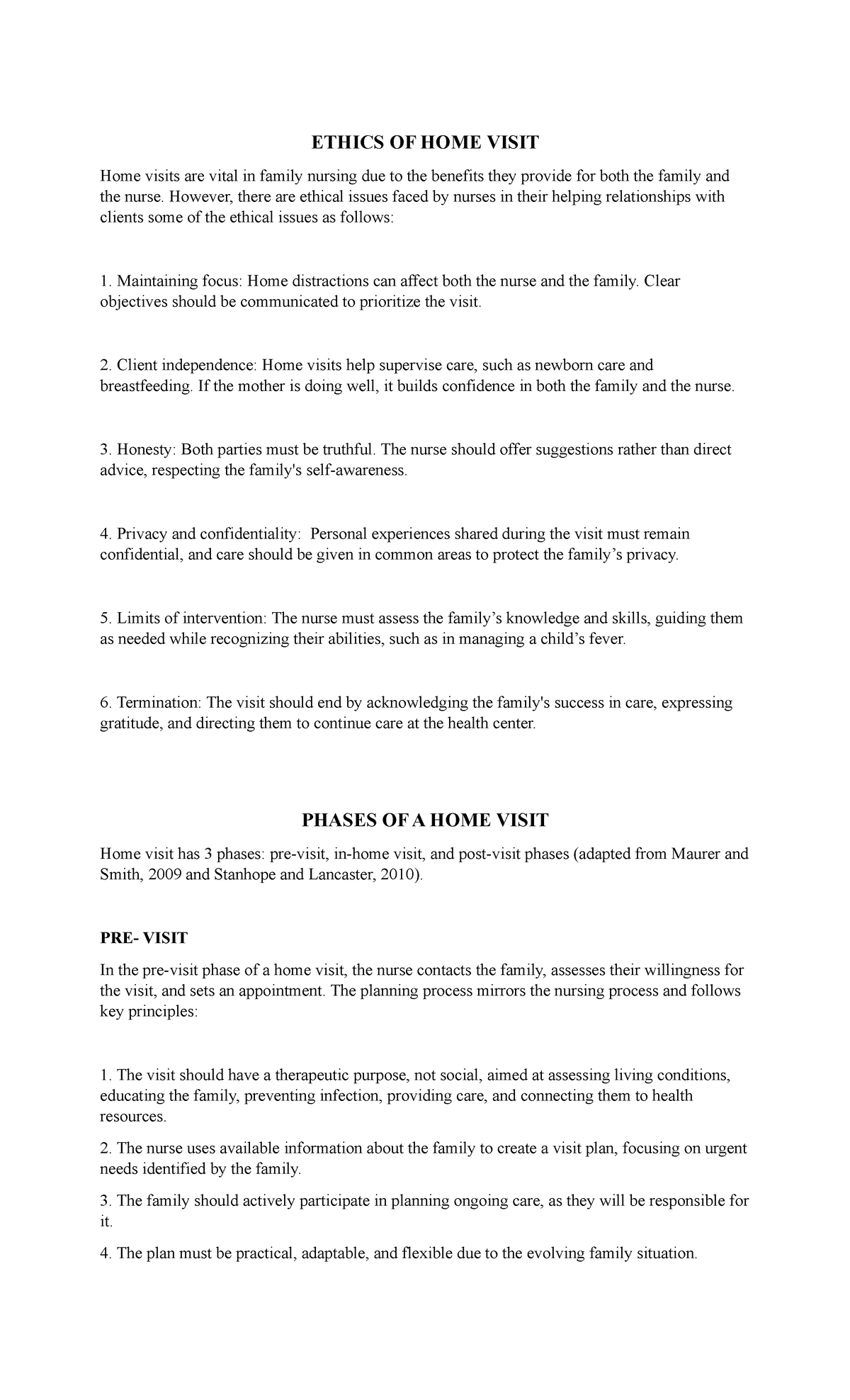 Fgchn 1 - notes - ETHICS OF HOME VISIT Home visits are vital in family ...