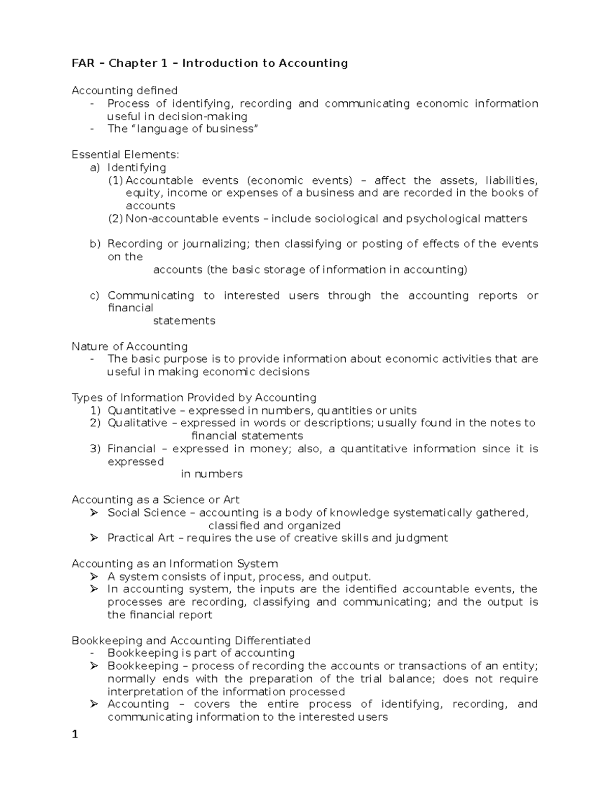 Chapter 1 - Intro to Accounting - FAR – Chapter 1 – Introduction to ...