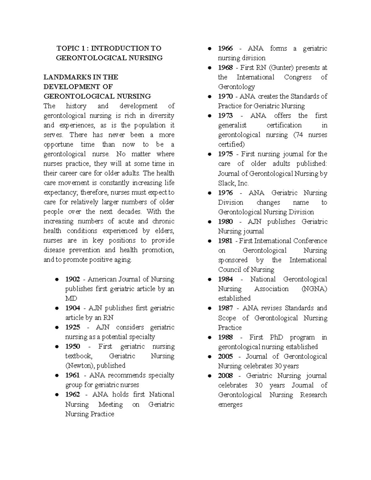 Topic 1 - Introduction To Gerontological Nursing - TOPIC 1 ...
