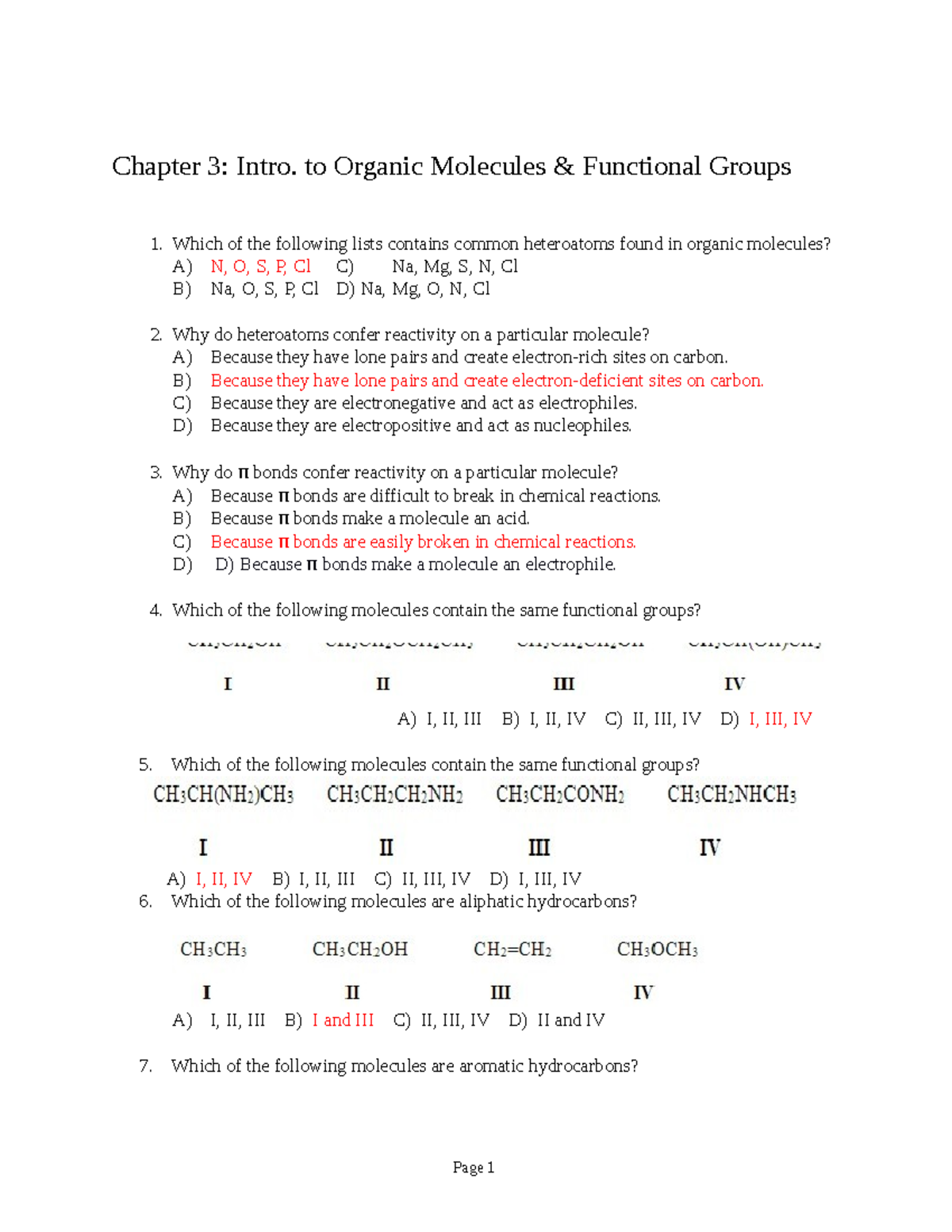 Docx - notes - Chapter 3: Intro. to Organic Molecules & Functional ...