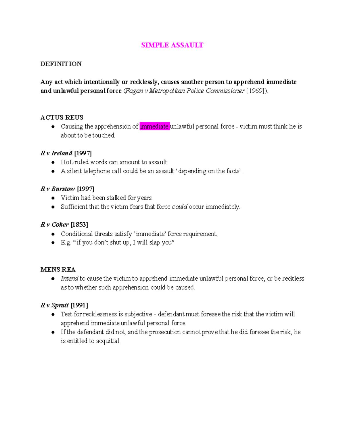 Assault Offences - Criminal Law: Simple assault, physical assault, s47 ...