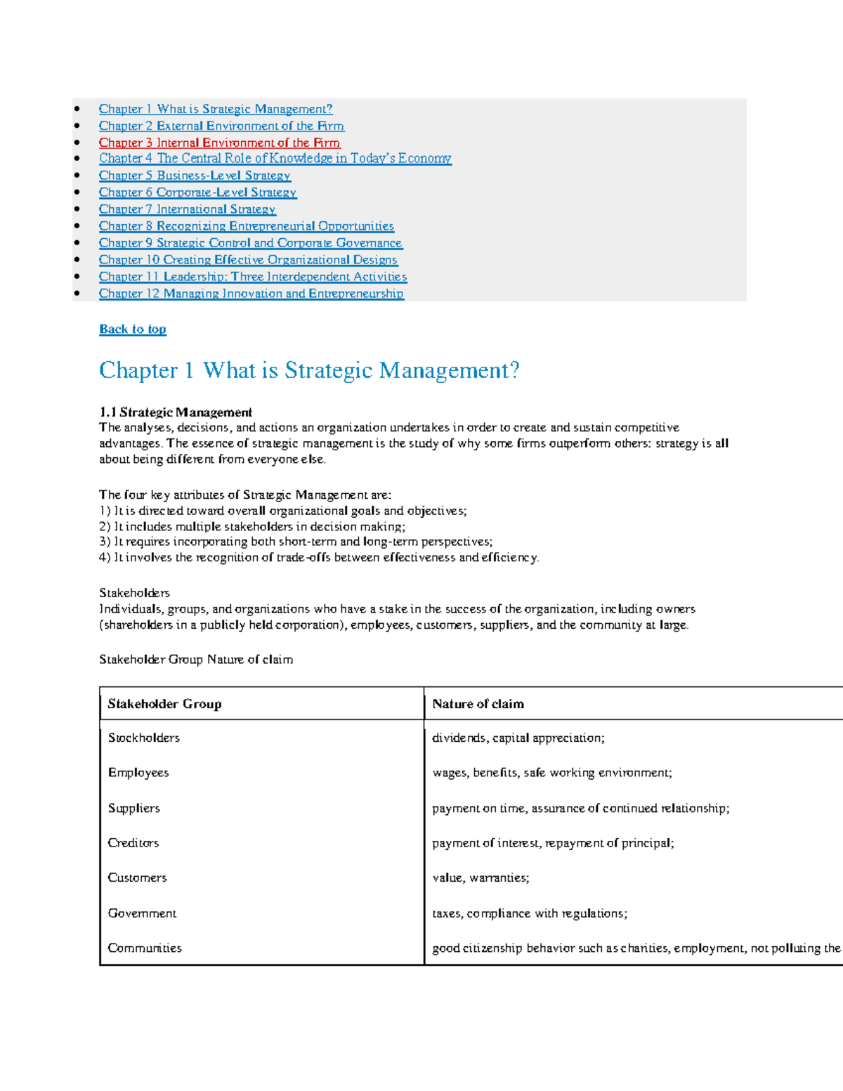 Notes for strategic management - Chapter 1 What is Strategic Management ...