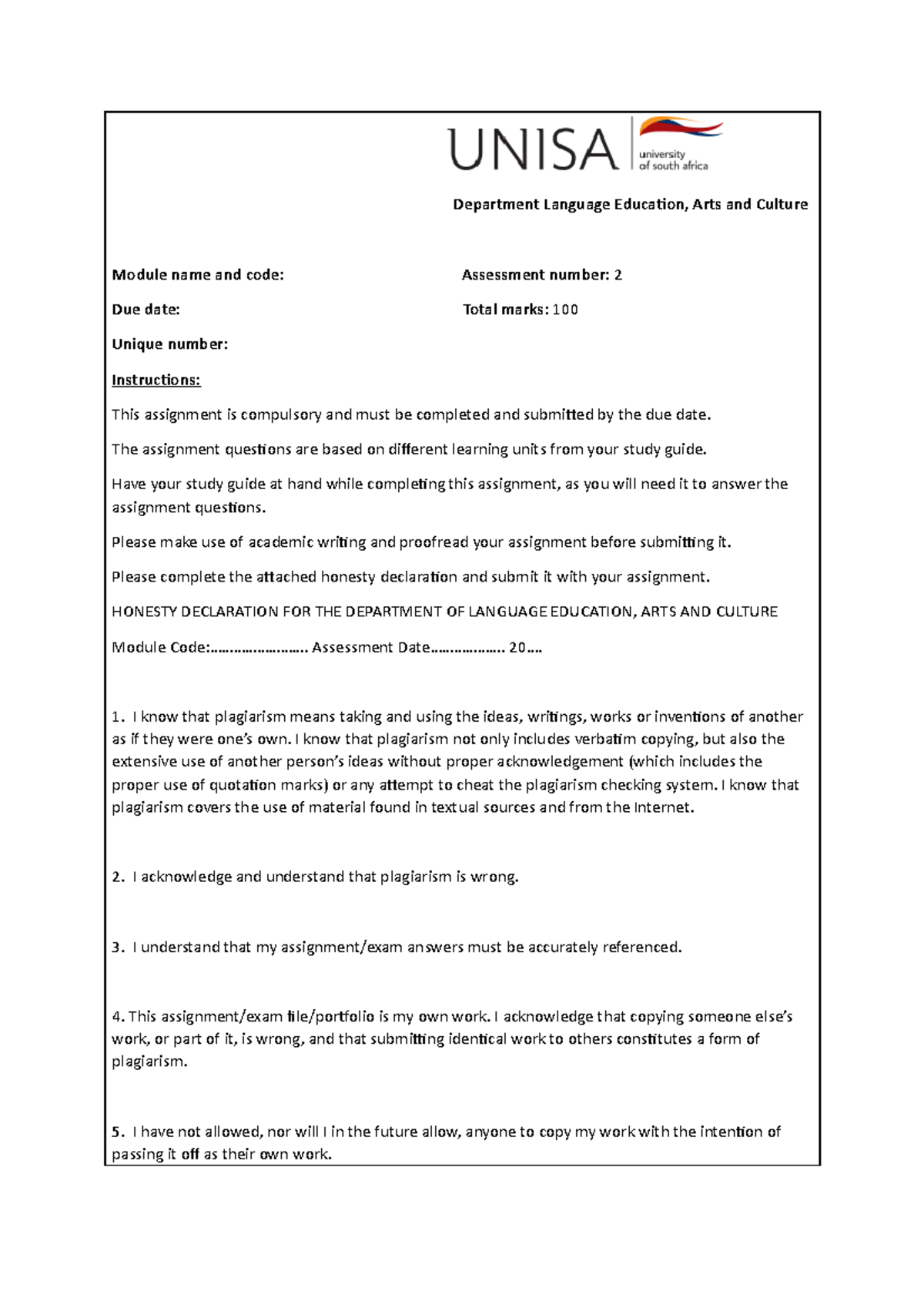 Template for written assignments - Department Language Education, Arts ...