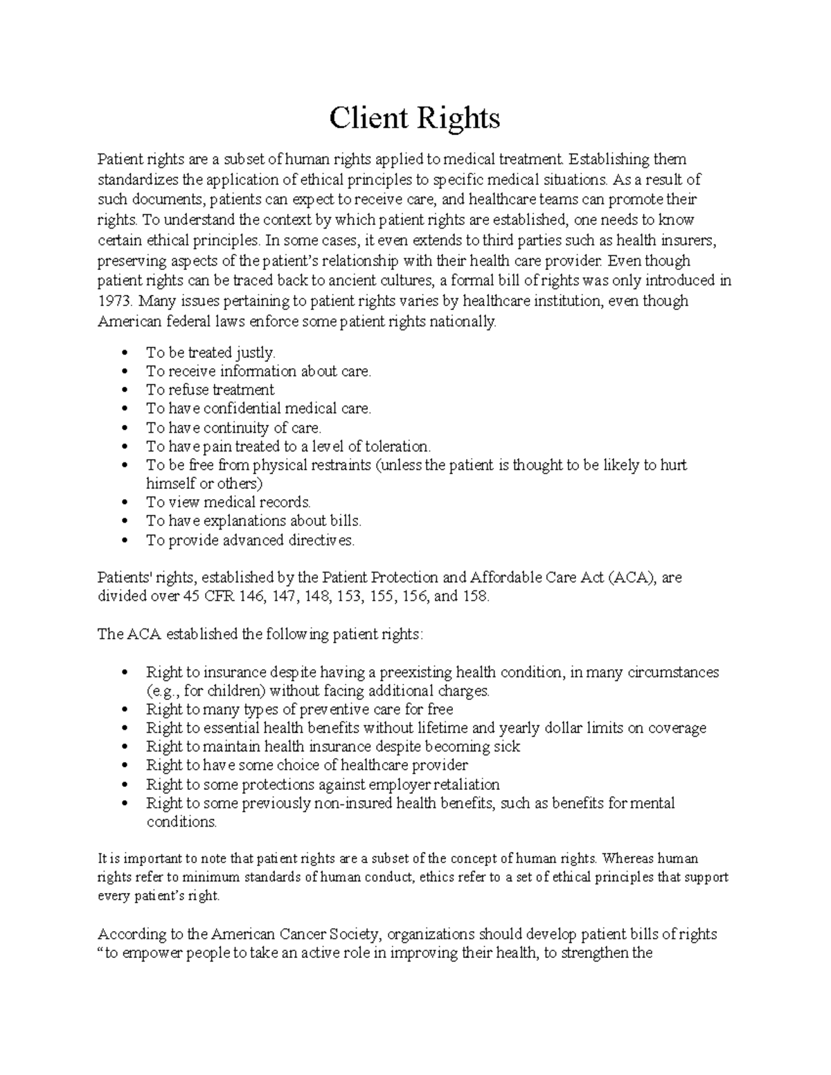 Client Rights - Client Rights Patient rights are a subset of human ...