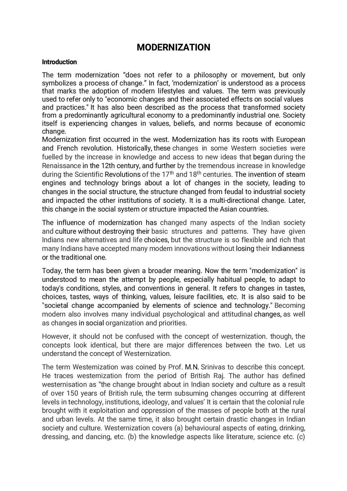 Modernization in social change - MODERNIZATION Introduction The term ...
