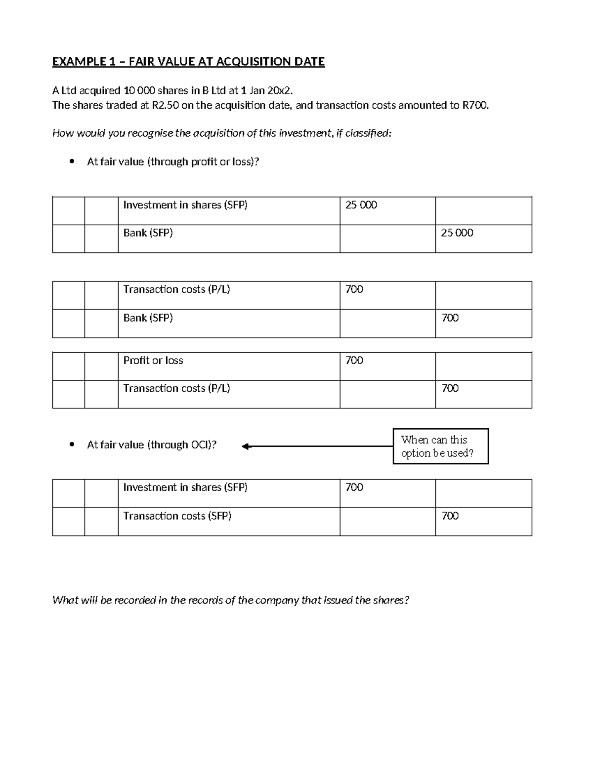 Lecture examples Fair Value - EXAMPLE 1 – FAIR VALUE AT ACQUISITION ...