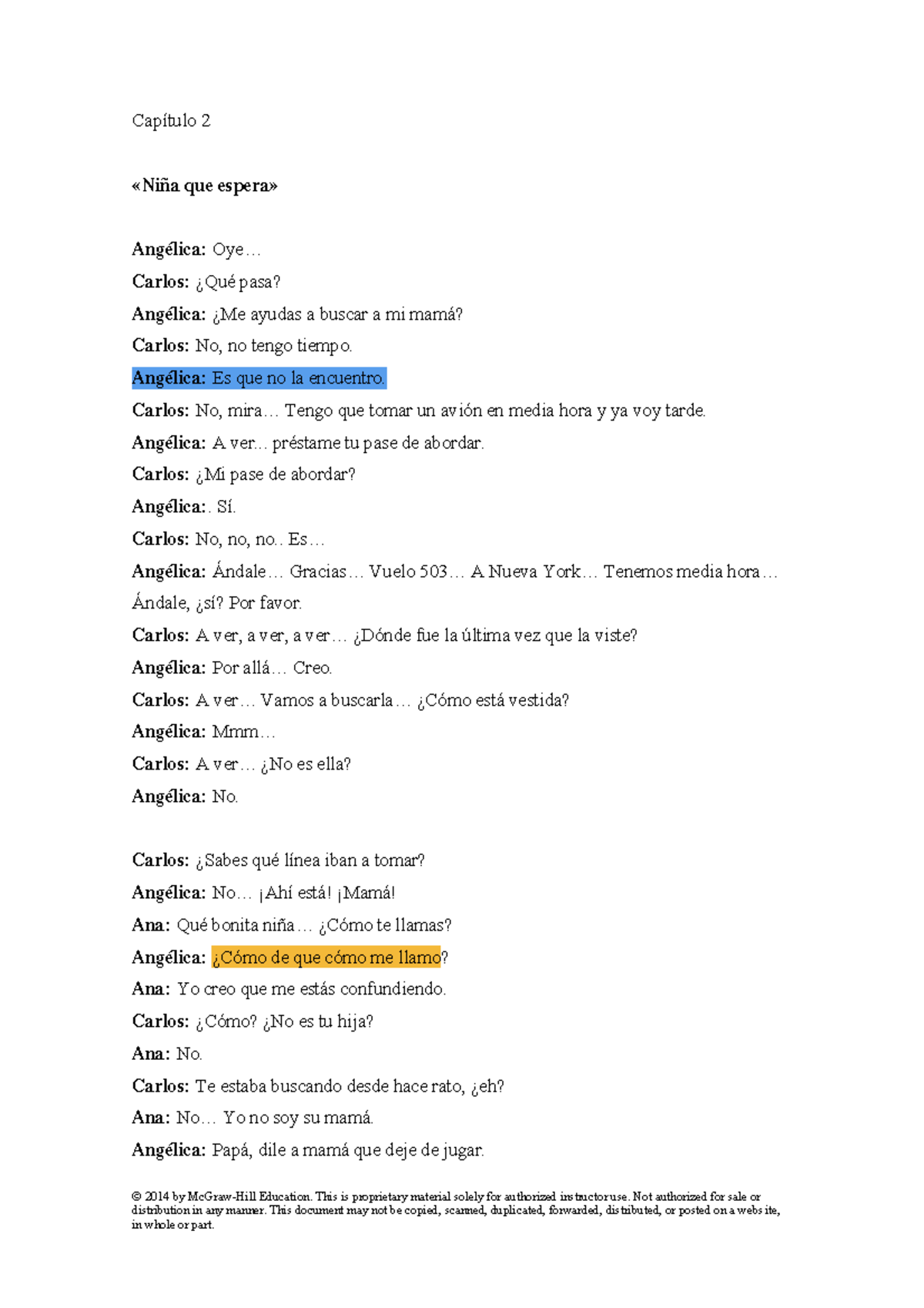 Cap 02 Nina que espera - Video script - © 2014 by McGraw-distribution ...