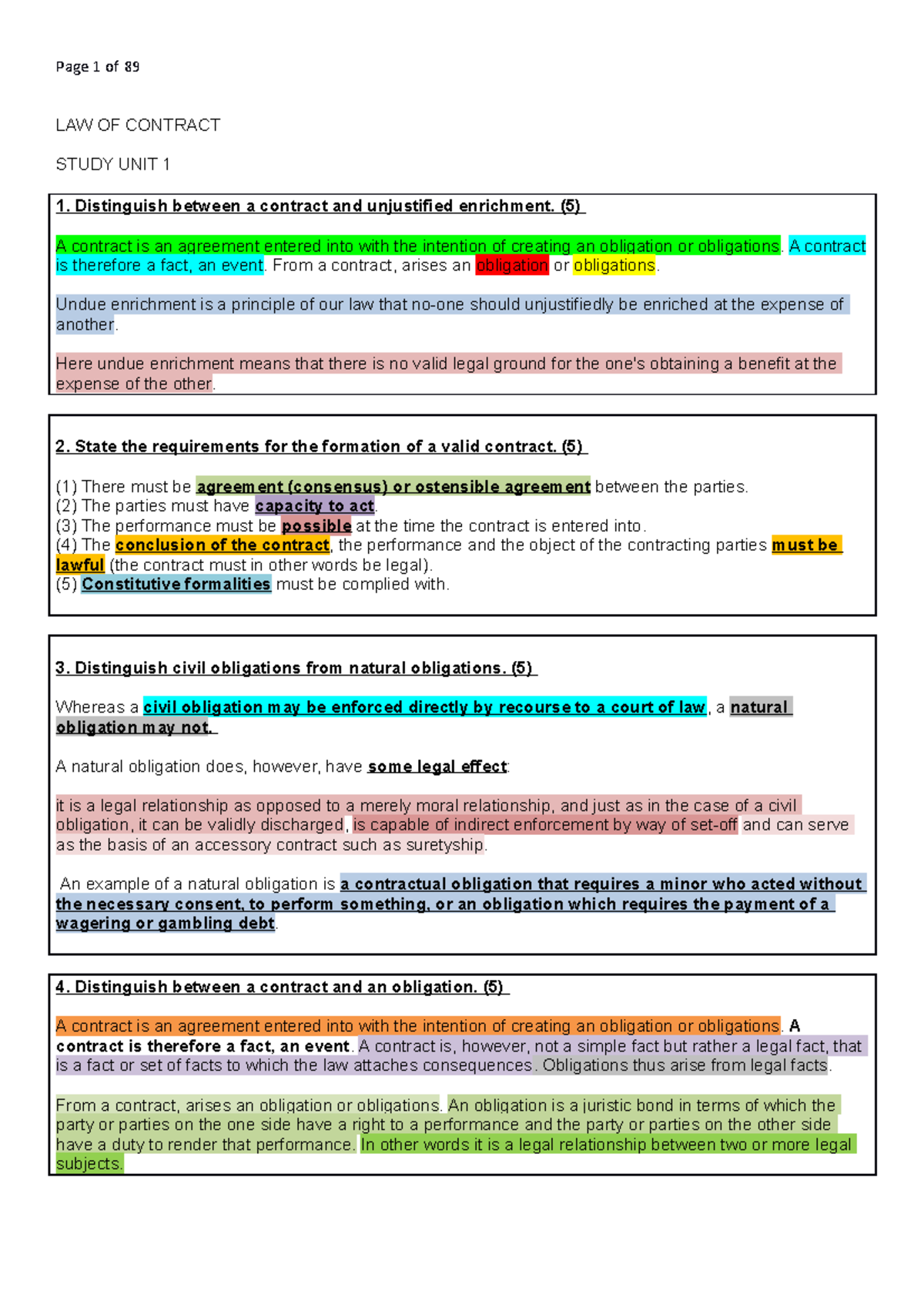 4 5850638685795520673 - LAW OF CONTRACT STUDY UNIT 1 Distinguish ...