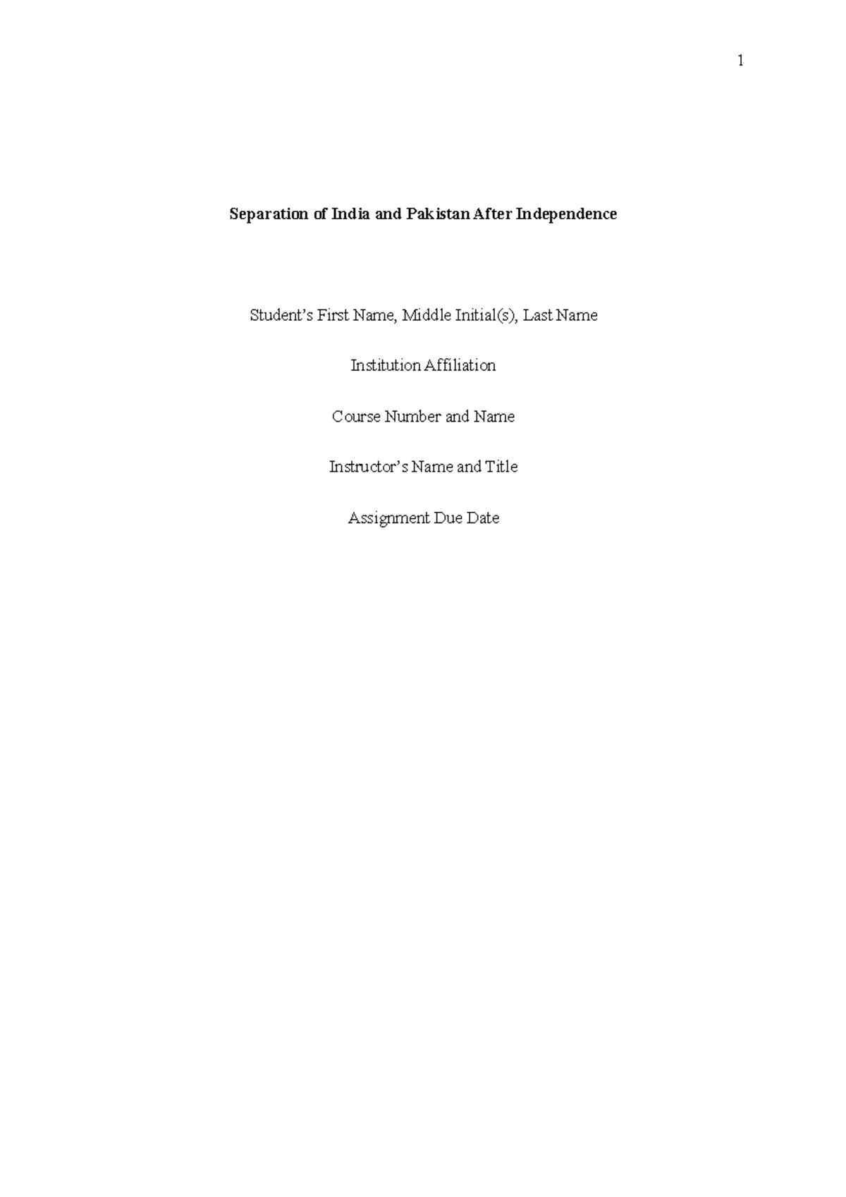 Separation of India and Pakistan After Independence - Separation of ...