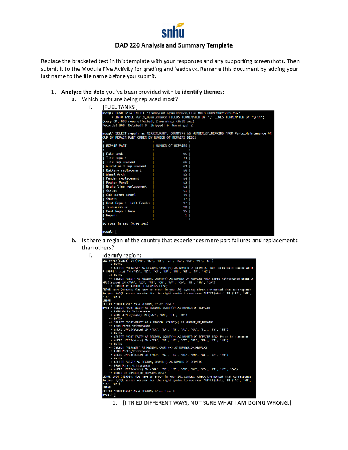 DAD 220 Analysis and Summary - Then submit it to the Module Five ...