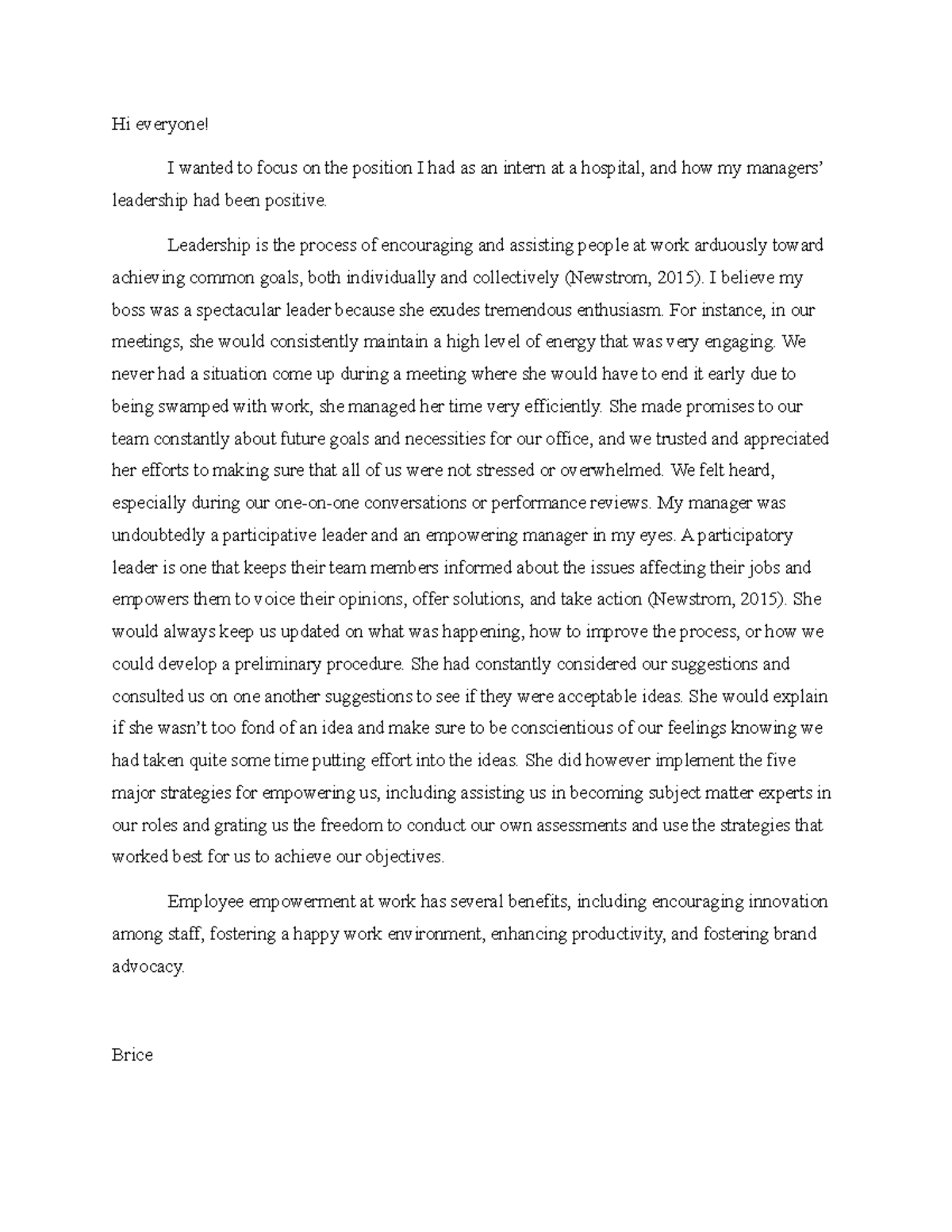 OL-500 Discussion Post 6 - Hi everyone! I wanted to focus on the ...