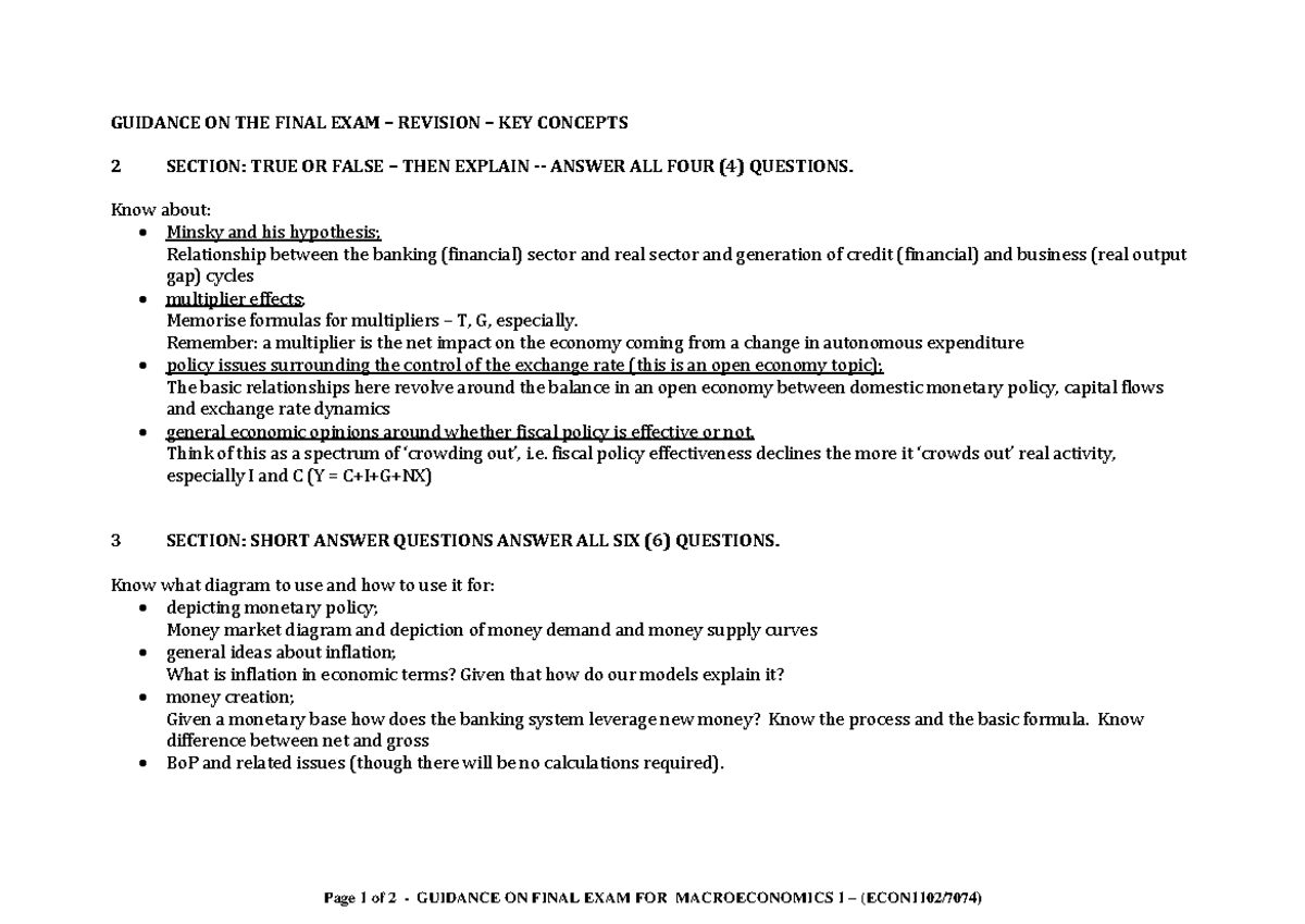 KEY Points Revision ON Final EXAM S2 2016 - GUIDANCE ON THE FINAL EXAM ...