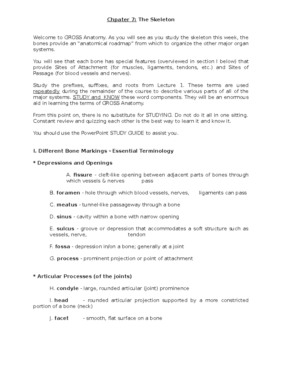 Chap 7 - Bone Introduction - Chpater 7: The Skeleton Welcome to GROSS ...