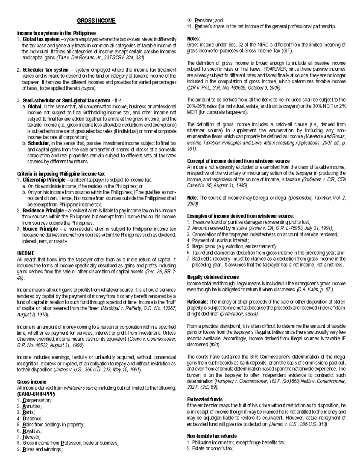 INCOME TAXATION Gross Income - inclusions and exclusions - GROSS INCOME ...