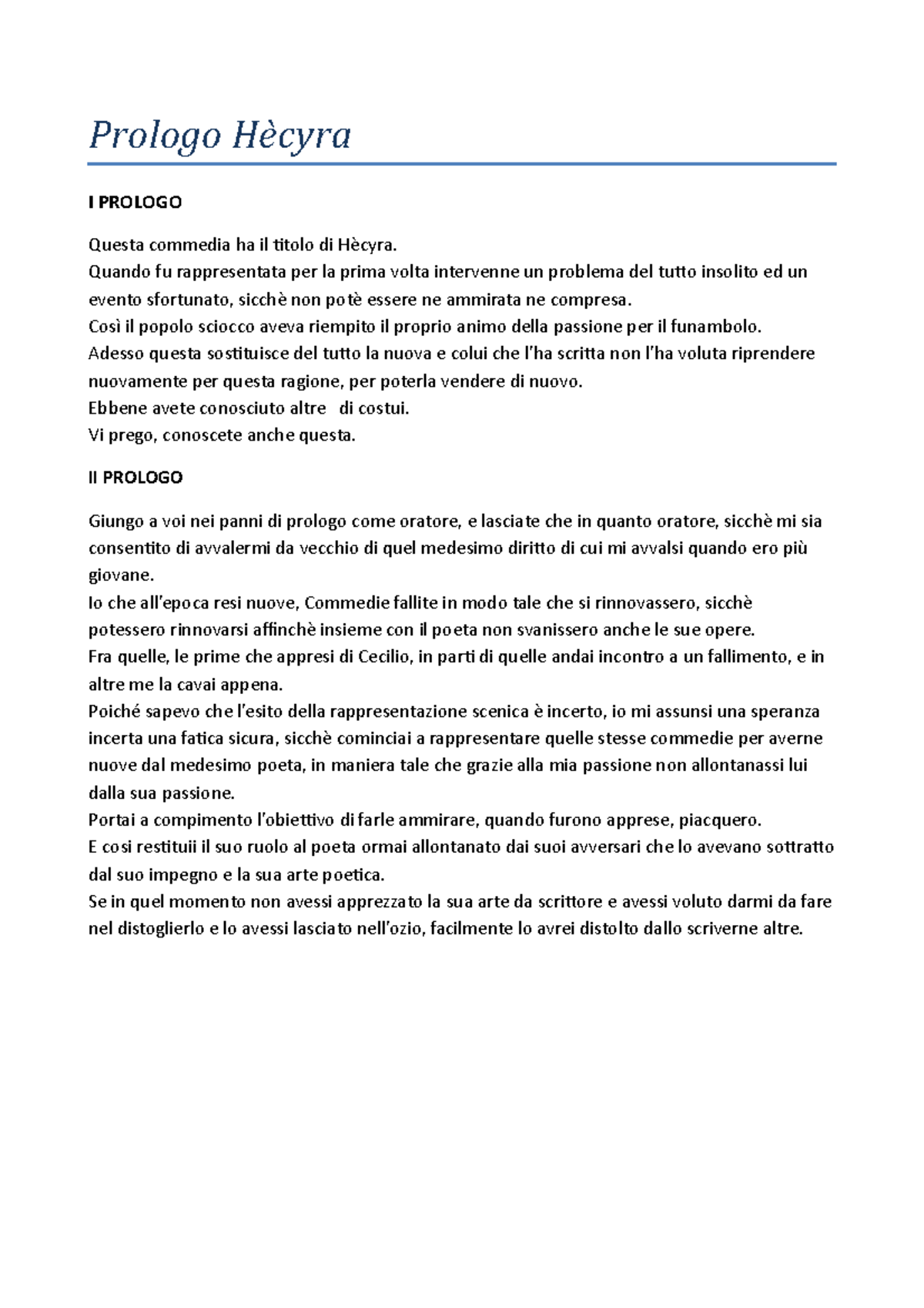 Prologo Hècyra - CLASSICO LATINO - Prologo Hècyra I PROLOGO Questa ...