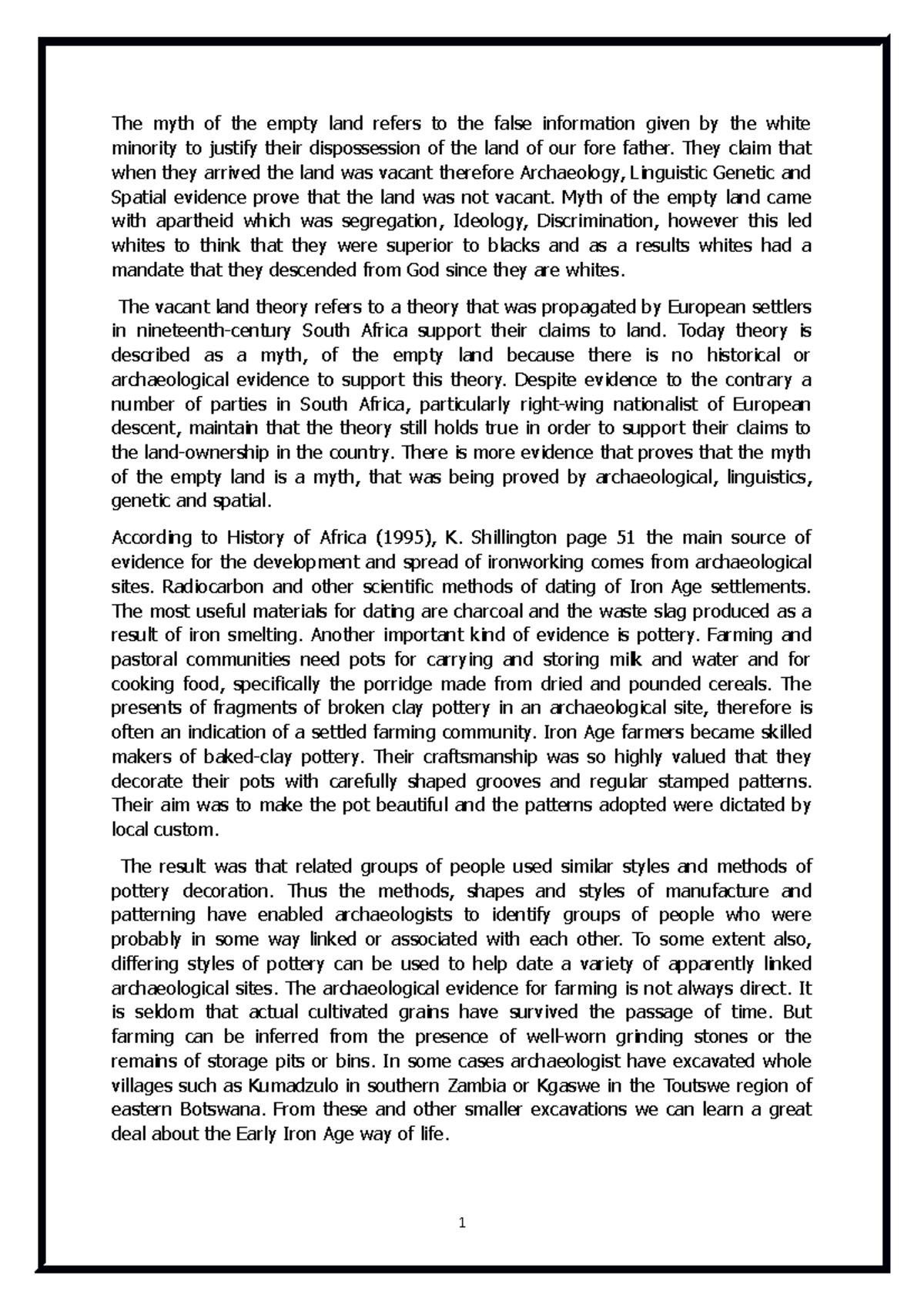 Hst12assignment - The myth of the empty land refers to the false ...