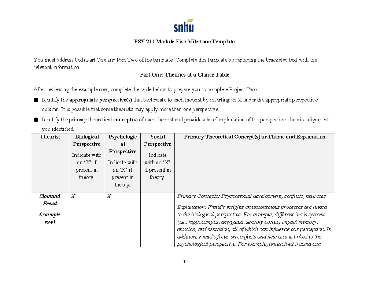 PSY 211 Module Five Milestone - Complete this template by replacing the ...